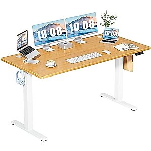 OLIXIS Electric Standing Desk - Height Adjustable Desk, 63 x 24 Inches Ergonomic Stand up with Memory Preset, Sit Computer Home Office Table T-Shaped Metal Bracket, Natural