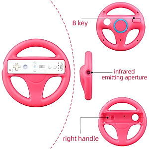 OSTENT Kart Racing Games Steering Wheel for Nintendo Wii Remote Controller Super Mario Game Color Pink