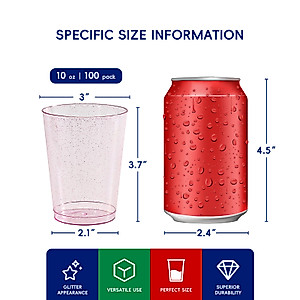 JOLLY CHEF 10 oz Purple Plastic Cups, 100 Pack Party Glasses Tumblers, Heavy Duty Purple Glitter Disposable Cups for Wedding, Thanksgiving, Christmas, Halloween