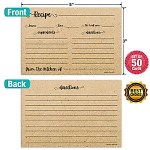 HerZii Prints Double Sided Recipe Cards 3x5 Inches, 50 Counts Durable Easy Typing - Minimal Modern (Kraft)