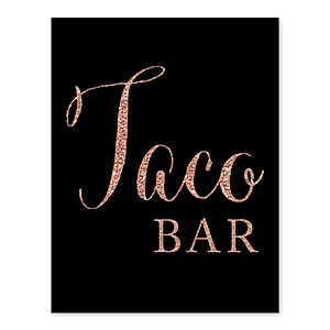 Andaz Press Wedding Party Signs, Faux Rose Gold Glitter on Black, 8.5x11-inch, Taco Bar, 1-Pack, Colored Party Supplies Decorations