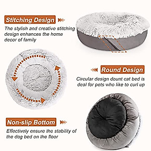 JOEJOY Small Dog Bed & Cat Bed, Anti-Anxiety Puppy Cuddler, Cozy Soft Round Fluffy Plush Pet Bed, Machine Washable, Anti-Slip Bottom (20", Grey)