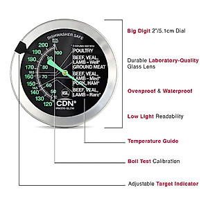 CDN ProAccurate® Glow-in-the-Dark Meat Thermometer for Precise Ovenproof Poultry Cooking - 2" Dial (IRM200-Glow)