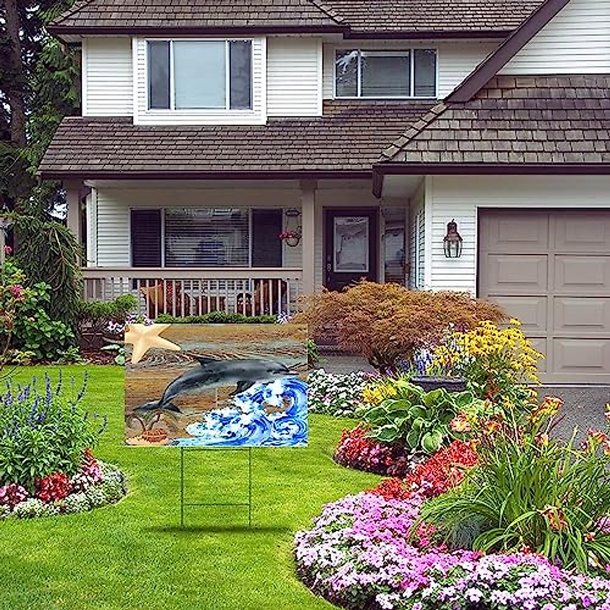 Ocean Beach Nautical Theme Underwater Whale Shark Lawn Signs with Stakes Party Decorations Props for Businesses 12x18 Customized Yard Sign Coral And Sea Fish And Turtles Lawn Sign for House Rent