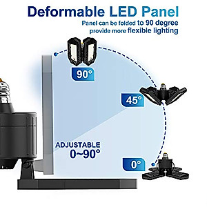LEDIARY 2 Pack LED Garage Light, 80W Deformable Garage Ceiling Lights with 4 Adjustable Panels, 8000LM Screw in LED Tri Light for Attic, Basement - E26/E27 Base