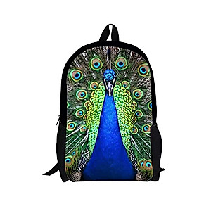 AmzPrint Peacock Backpack For Elementary Schoo Kids Boys Girls Animal Print 17 Inch School Bag Bookbag Back To School As Gift