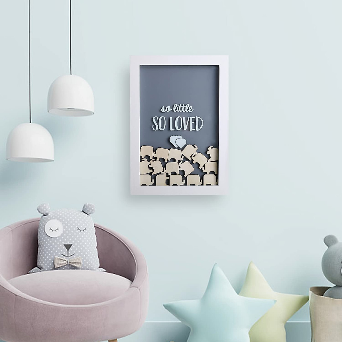 WOMRICH Boy Baby Shower Decorations Elephant Theme Set, Baby Shower Guestbook Elephant Sign Frame, It is a Boy Banners Elephant Garland Paper Lantern Paper Flower Pom Poms (Blue)