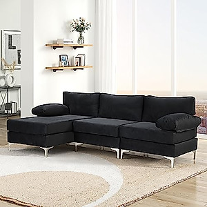 Casa Andrea Milano Modern Velvet Fabric Sectional Sofa, L-Shape Couch with Extra Wide Chaise Lounge