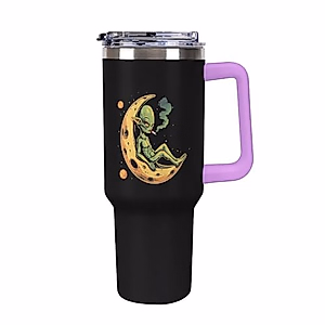 Space Weed Smoking Moon Alien 40 Oz Car Cup Stainless Steel Travel Mug Leak-Proof Insulated Tumbler with Handle Violet-style