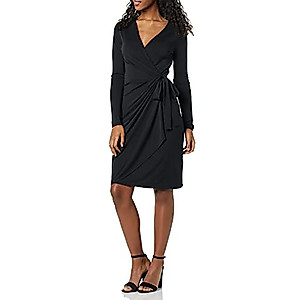 Amazon Essentials Women's Long Sleeve Classic Wrap Dress (Available in Plus Size), Black, XX-Large