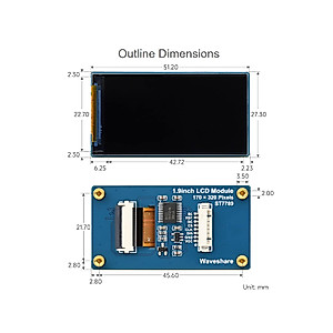 1.9inch LCD Display Module, 170×320 Resolution RGB 262K Colors IPS Screen, Embedded ST7789V2 Driver chip, Using SPI Interface, for Raspberry Pi, Arduino, STM32, etc.