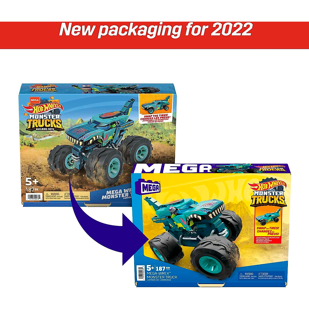 MEGA Construx Hot Wheels Monster Trucks Toy Car Building Set, MEGA-Wrex with 187 Pieces, 1 Micro Action Figure Driver, Red, Kids Age 5+ Years