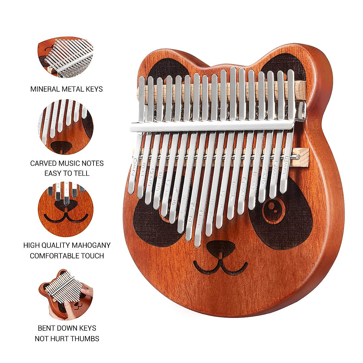 JeuRon 17 Keys Mahogany Kalimba Thumb Piano Finger Instrument With Portable Case Turning Hammer Study Instruction,Gift for Kids Adult Beginners and Professionals (OWL)