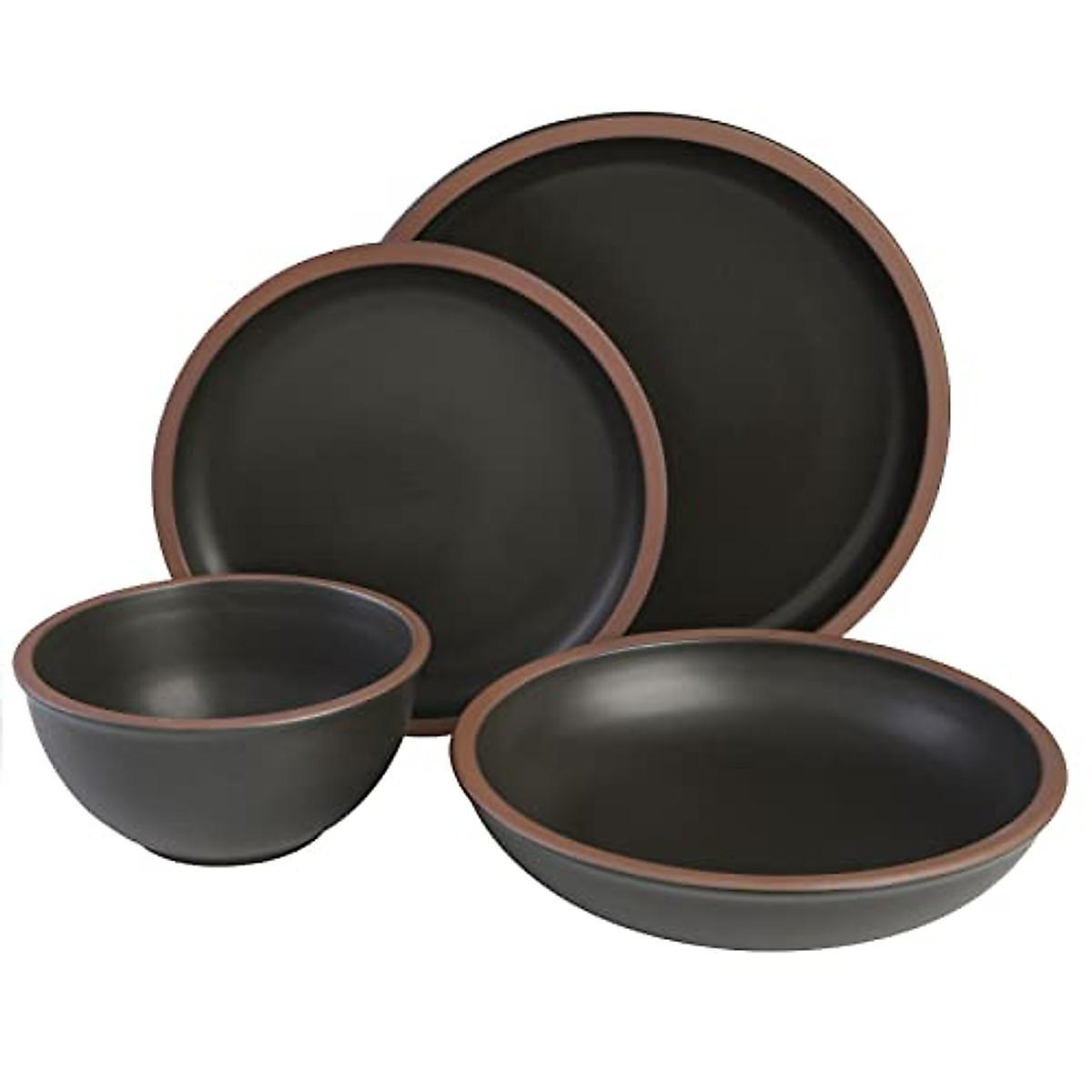 Gibson Elite Lagos Coupe Dinnerware Set, Service for 4 (16pcs), Black