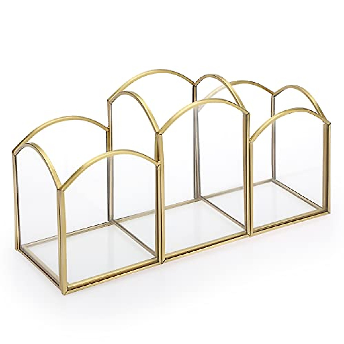 ELLDOO 3 Slots Glass Makeup Brush Holder Organizer for Vanity Dresser, Semicircle Rim Design, Pen Cup Holder Pencil Holder for Office Desk