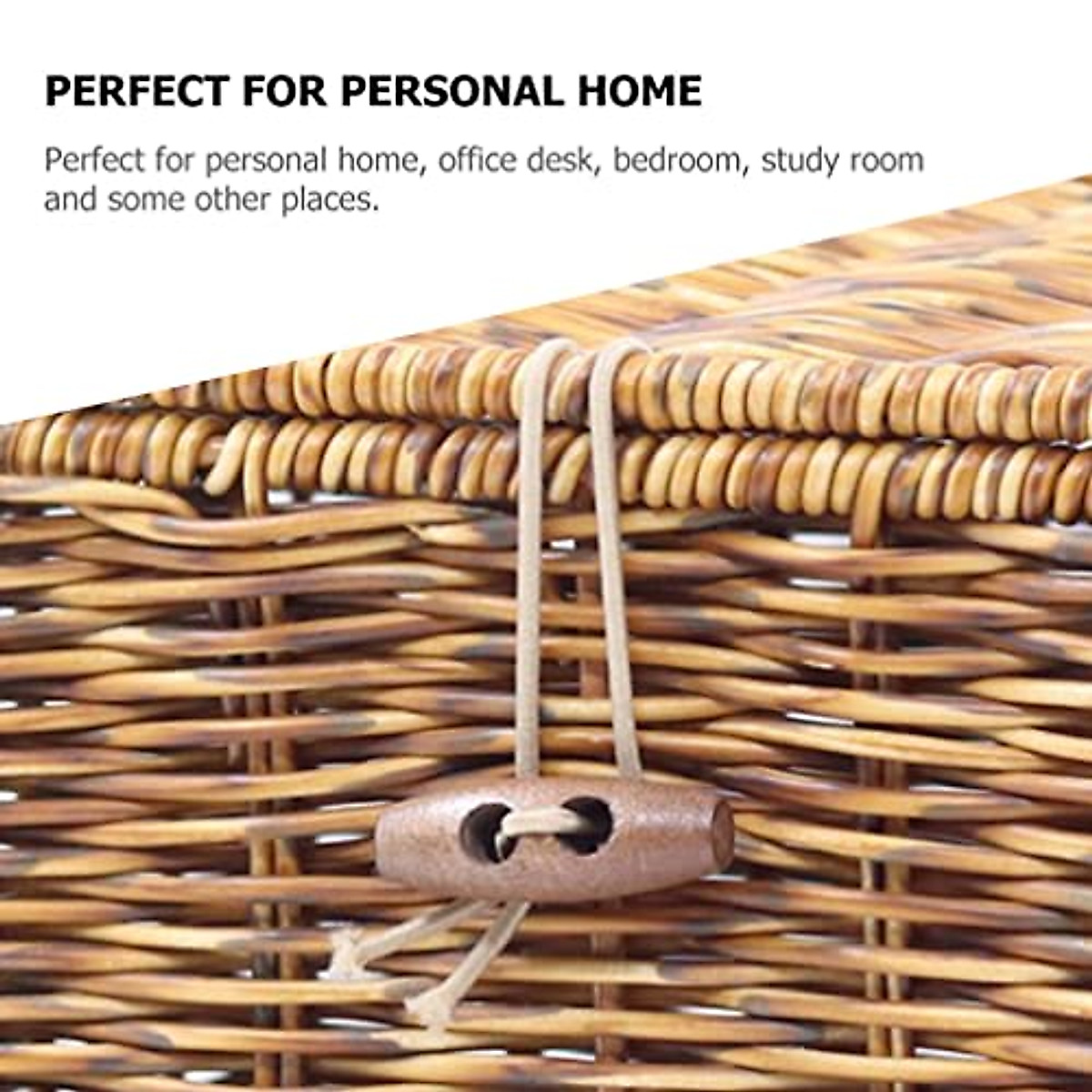 Zerodeko Wicker Storage Basket, Rattan Woven Box with Lid, Rectangular Shelf Basket Decorative Display Box Desktop Small Container Box Household Organizer Box for Home Wardrobe Toys