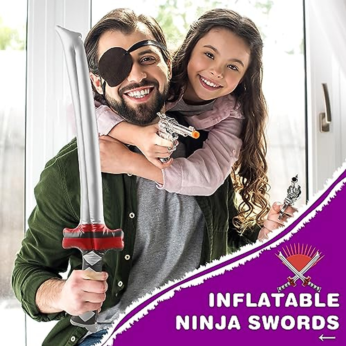 Cotiny 16 Pack Inflatable Ninja Sword Samurai Sword Toy Weapons Inflatable Katana Blow Up Costume Sword for Kids Adults Swimming Pool Party Ninja Cosplay Accessories