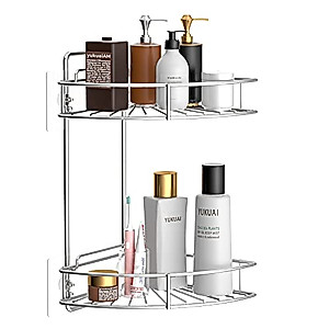 Vdomus 2 Tier Corner Shower Caddy Stainless Steel Wall Mounted Shower Caddy Corner, Shower shelf for Inside Shower, Drill-Free Install with Adhesives or Screws, Silver