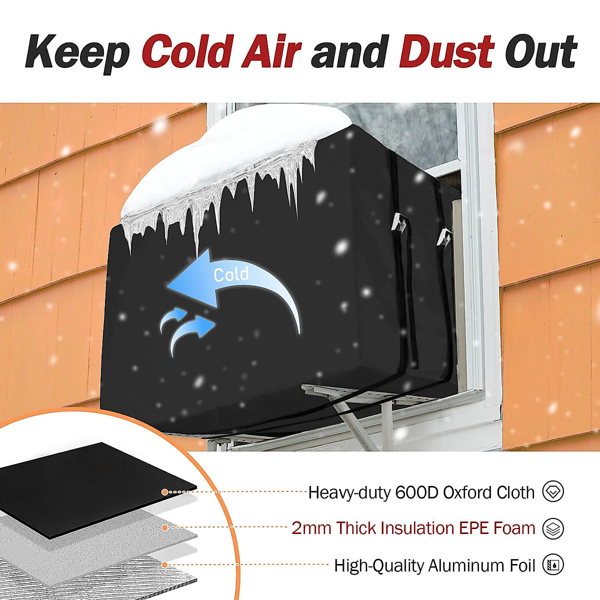 Air Conditioner Covers for Window Units Winter Outside with Double Insulation, 600D Cloth Window Air Conditioner Cover, Sewing Cuttable Window AC Cover with Adjustable Straps with Metal Buckles