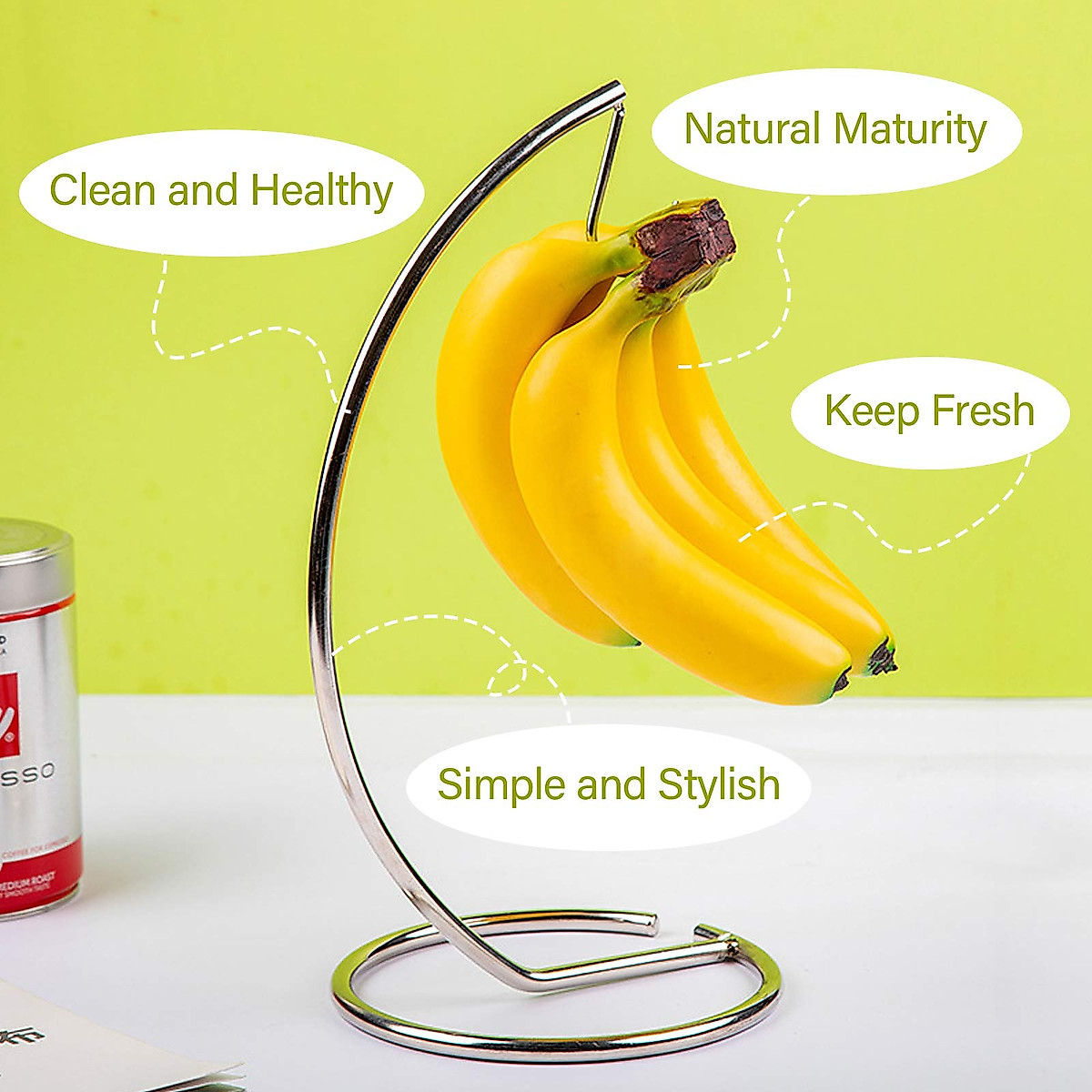 Banana Tree Hanger, Stainless Steel Banana Hanging Bracket Wire Banana Tree Stand,Fruit Bowl For Kitchen Counter, Keep All Your Bananas Fresh