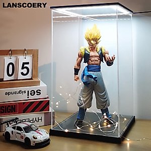 LANSCOERY Clear Acrylic Display Case with LED Light, Showcase and Display Box, Dustproof with UV Protection, Perfect for Figures Collectibles - 7.1x5.5x7.9inch
