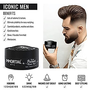 IMMORTAL NYC Hair Styling Pomade - Iconic Man, Flexible Medium Hold, Low Shine Pomade - Mens Water Based, No Residue Hair Balm - All Natural Pomade Cream for All Hair Types