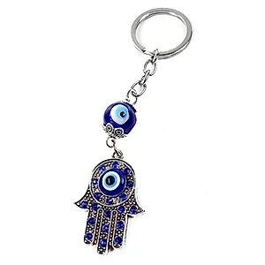 Evil Eye Silver Hamsa Keychain Hand Fatima Protection Charm Key holder Good Luck Keychain - Amulet
