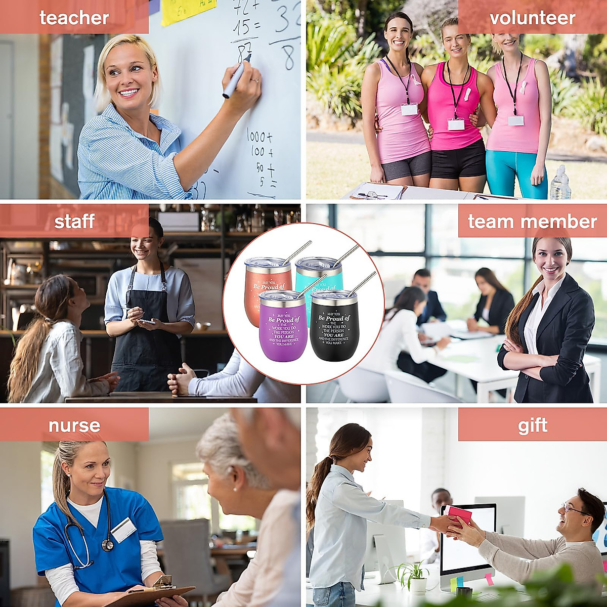 Tioncy 48 Pcs Wine Tumbler 12 oz with Lid and Straw Funny Keychain Fluffy Cupcake Socks Teacher Appreciation Thank You Gift for Coworker Employee Teacher Women