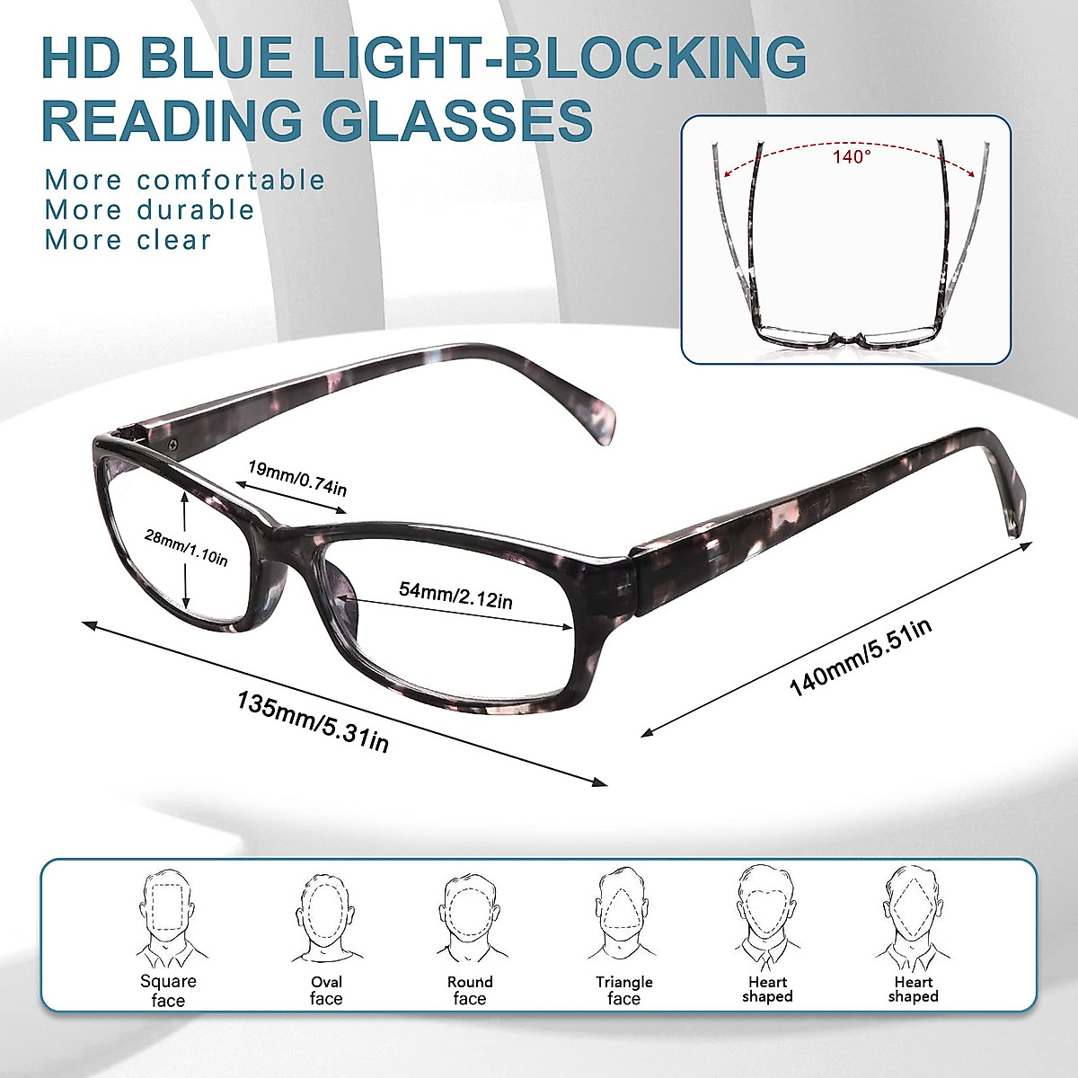 VIDEBLA 5 Pack Computer Reading Glasses Men and Women Anti Eyestrain Blue Light Blocking Glasses for Reading (5 Mix-2, 4.00)