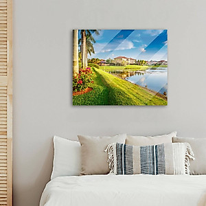 XEAJPJMGBQ Tempered Acrylic Glass Wall Art Condos by the lake Modern Acrylic Artworks Picture Print Accent Decor for Living Room Bedroom Office Free Floating