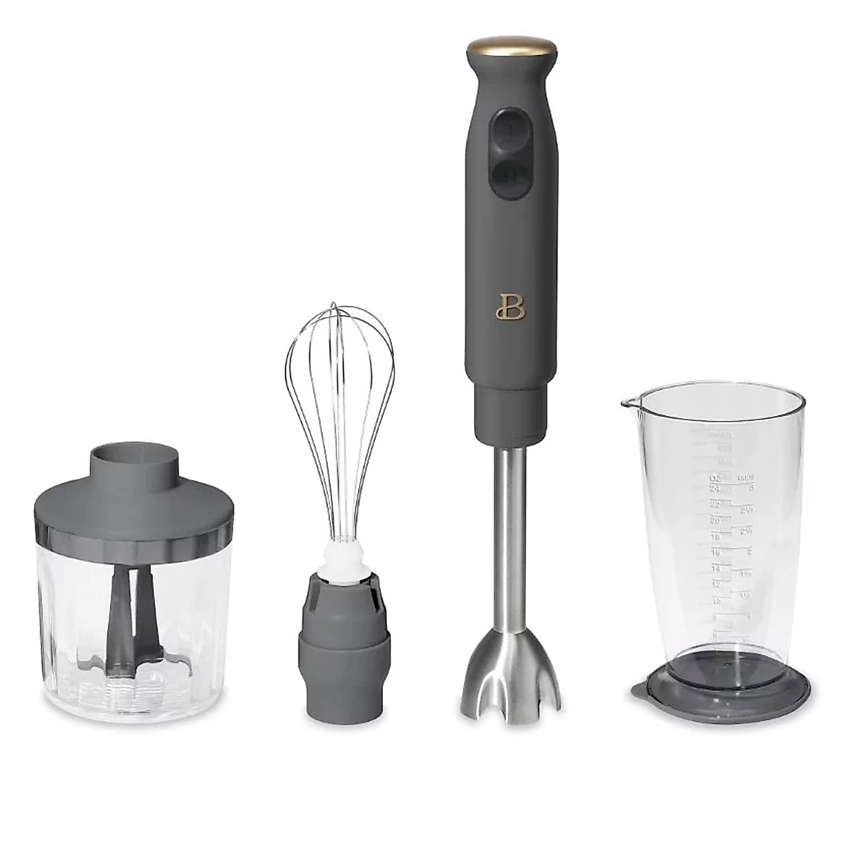Beautiful Immersion Blender with 500ml Chopper and 700ml Measuring Cup, by Drew Barrymore (Oyster Gray)