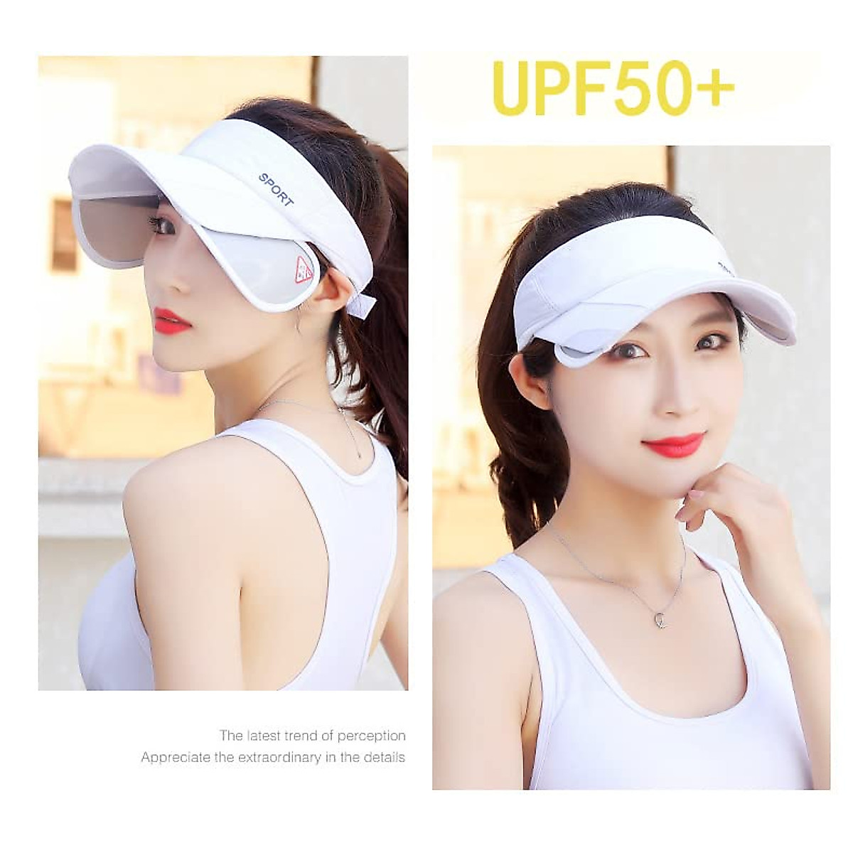 Sun Visor Hat for Women and Men 2 Pack - Retractable Brim Sport Hat, Summer Golf Tennis Running Beach Hat with Ponytail Hole