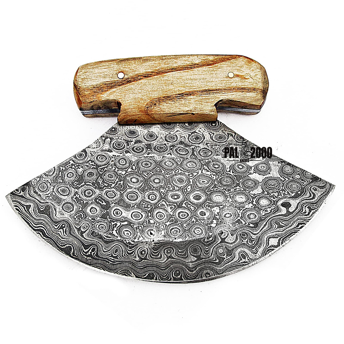 ULU-3007 Handmade Damascus Steel Ulu Knife Stabilized Handle With Sheath