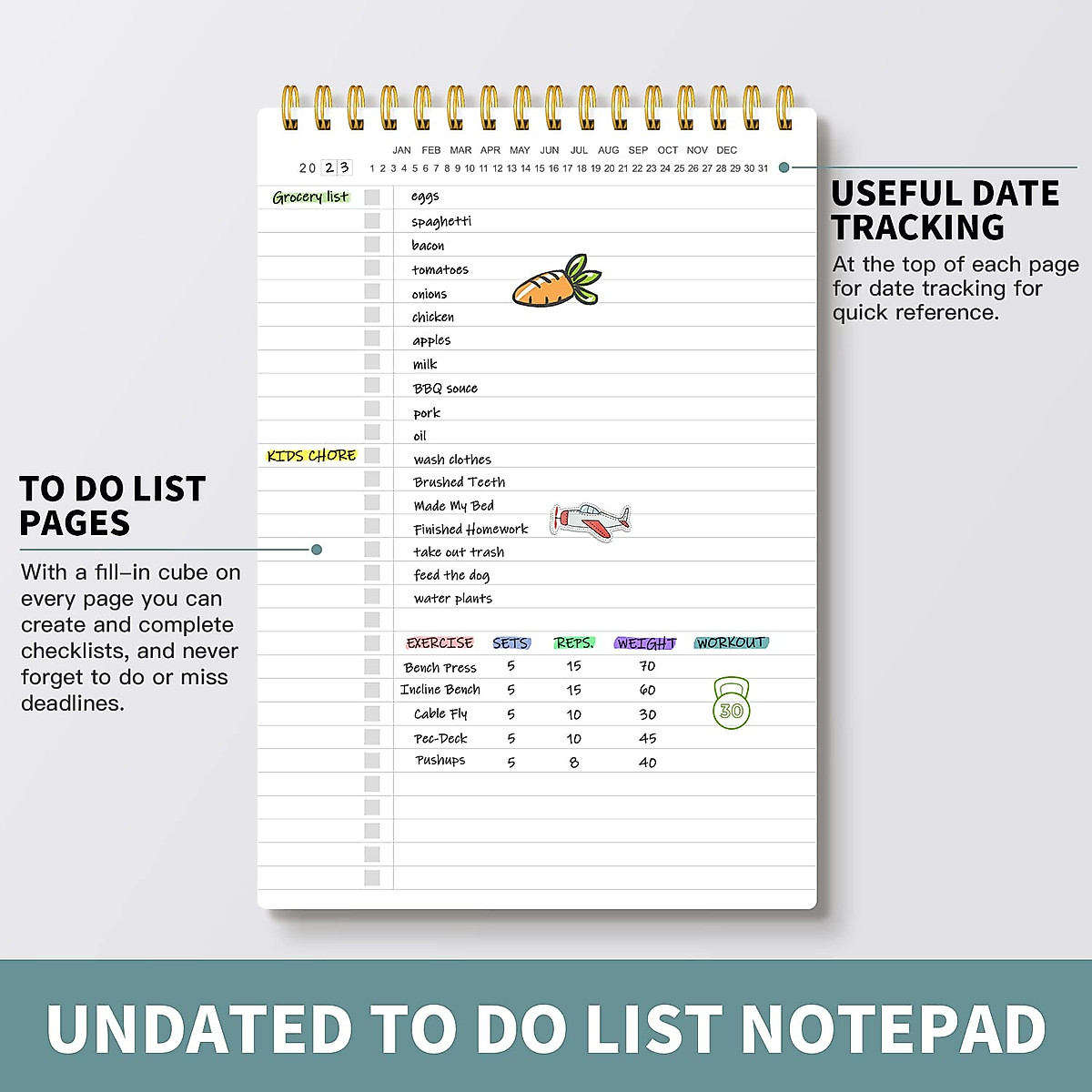 Regolden-Book To Do List Notepad Spiral Planner, Daily Task Tracker with Wide Lined Notebooks (Pink, 2 Pack)