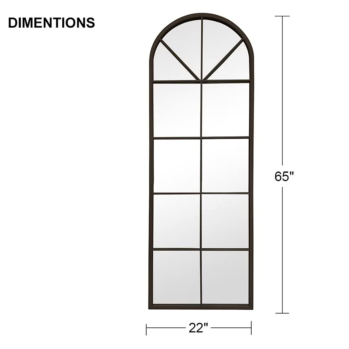 Dewfig Arched Wall Full Length Mirror 22"x65", Black Arched Window Mirror, Vanity Mirror for Bathroom, Bedroom, Entryway, Wall Mirror Full Length with Metal Frame, Arch Top Wall Mirror, Black