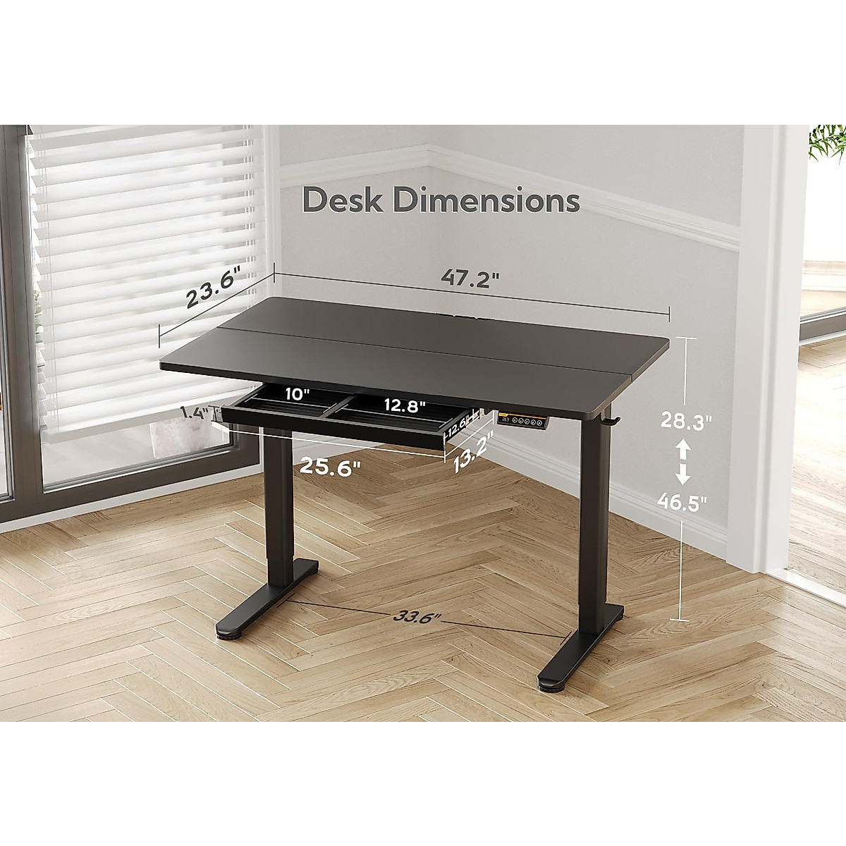 Claiks Standing Desk with Drawers, Stand Up Electric Standing Desk Adjustable Height, Sit Stand Desk Computer Workstation, 48 Inch, Black