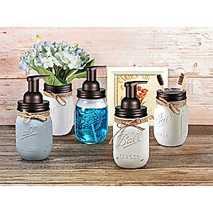 Mason Jar Bathroom Set（3 Piece）-Foaming Soap Dispenser, Toothbrush Holder ,Flower Vase,for Wedding House Decor Countertop and Vanity Organizer Bathroom Kitchen Farmhouse Décor (Bronze)