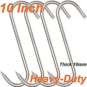 HONSHEN 10 Inch Meat Hook, Heavy Duty 10mm S-Hooks Stainless Steel Meat Processing Butcher Hooks (10mm10inch)