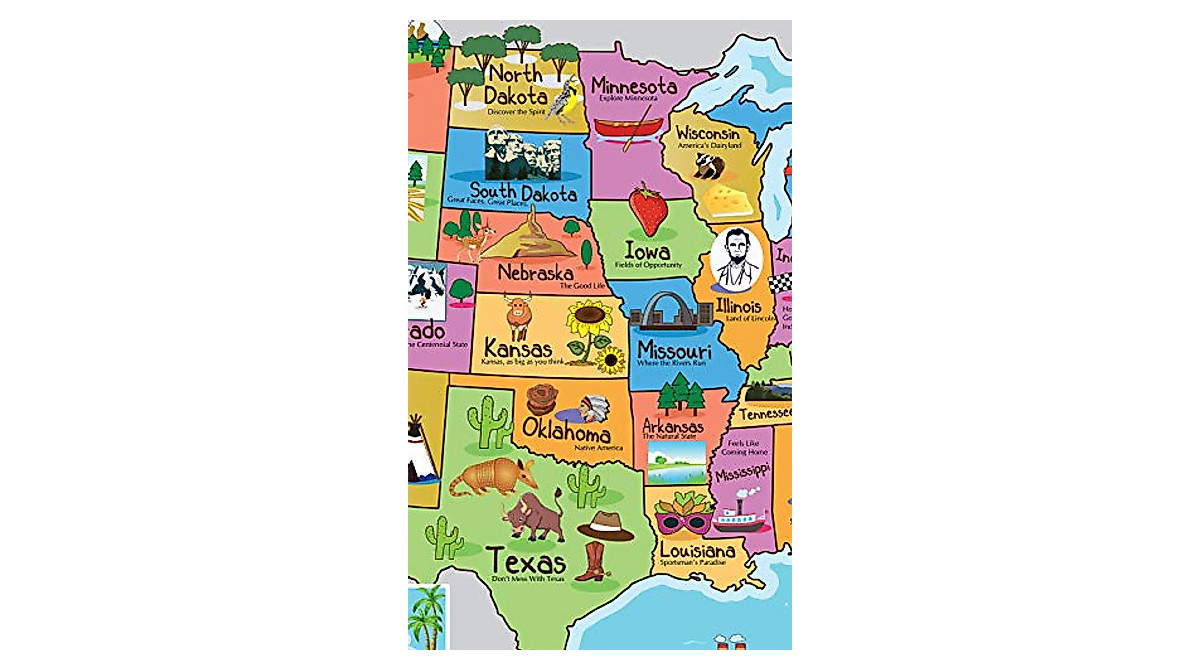 Kids US Map Wall Poster 13x19 - Learn All 50 States Easily