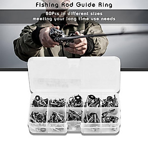 Serounder Fishing Rod Guide, 80Pcs/Pack 10 Sizes Stainless Steel Fishing Rod Guide Rings Tips Replacement Accessory