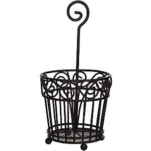 Spectrum Diversified Scroll Caddy Traditional Style Cutlery, Classic Dining Table Décor & Kitchen Organization, Silverware Holder with Handle, L x 5.25, W x 5.25, H x 11, Black