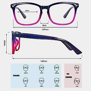 MAXJULI Fake Glasses with Cute Nerd Frame Reading/Gaming/TV/Phones Glasses for Women Men (Purple Gradient Pink)