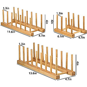 Lawei Set of 6 Bamboo Dish Rack - 3/6/8 Slots Wooden Plate Rack Stand Pot Lid Holder Dish Drying Rack for Dish, Bowl, Cup, Cutting Board and More