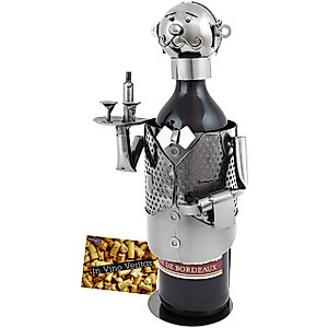 BRUBAKER Wine Bottle Holder Waiter - Metal Sculpture - Wine Rack Decor - Tabletop - with Greeting Card