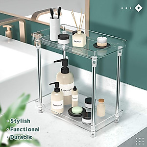 Elebac Bathroom Organizer Countertop Storage 2-Tier Acrylic Vanity Tray, Sink Counter Dresser Makeup Organizer for Cosmetic Skincare Lotion Perfume, Multi-Functional Anti-Slip Organizer for Bathroom