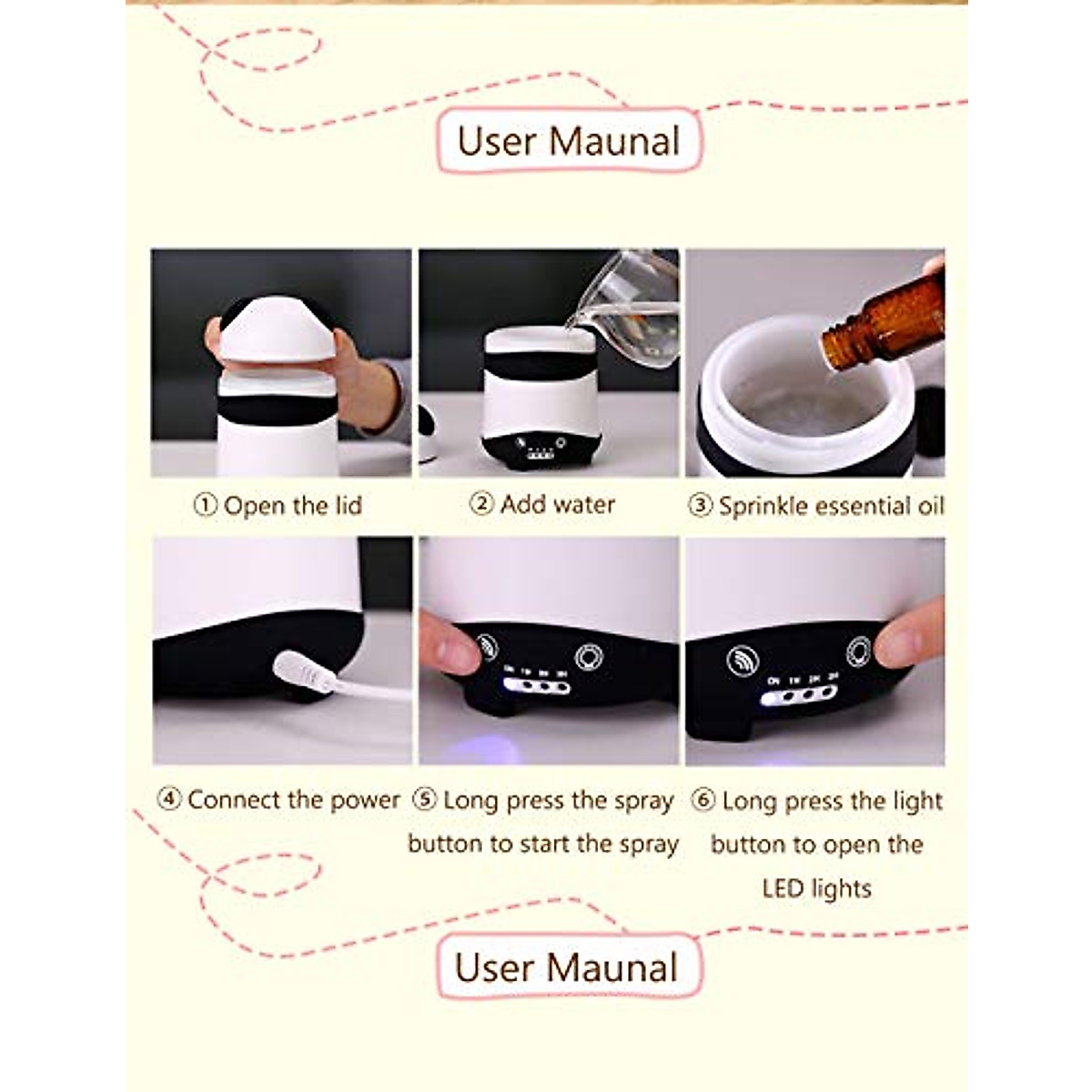 O-Mei Stars Essential Oil Diffuser, Panda-Shaped Aromatherapy Diffuser, Diffusers for Essential Oils, LED Mute Cool Mist Humidifier for Bedroom Baby Room Home Office,Waterless Auto-Off humidifiers