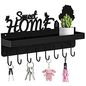 HLWDFLZ Key and Mail Holder for Wall - 2 in 1 Key Hanger for Wall Decorative with 8 Key Hooks for Entrance, Mudroom, Hallway, Bathroom, Kitchen, Matte Black 12.07" x 2.36" x 6.7"