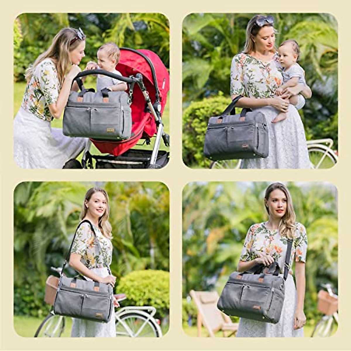 Diaper Bag Tote, RUVALINO Hospital Bags for Labor and Delivery, Multifunction Large Travel Weekender Overnight Bag for Mom and Dad, Convertible Baby Bag for Boy and Girls Gray