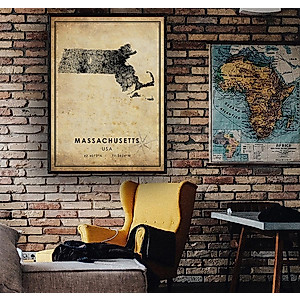 Massachusetts Vintage Map Print Massachusetts Map USA Map Art Massachusetts City Road Map Poster Vintage