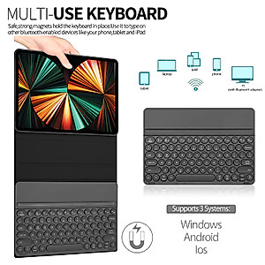 New iPad Pro 12.9 2022 6th Gen/5th Gen 2021/2020 4th Gen/2018 3rd Gen Keyboard Case -7 Colors Backlit Detachable Keyboard Slim Folio Smart Cover for iPad Pro 12.9"[Support Apple Pencil Charging]-Black